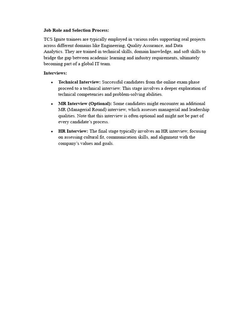 TCS Job Role and Selection Process | PDF