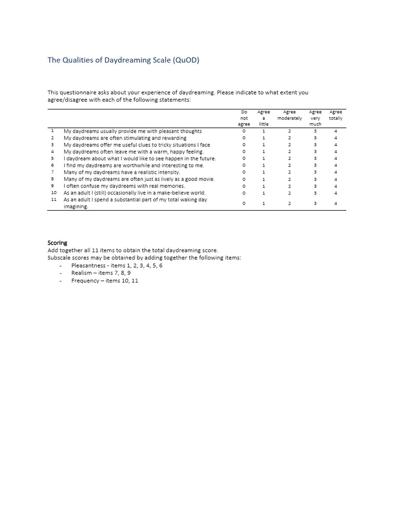 The Qualitiesof Daydreaming Scale Qu OD | PDF