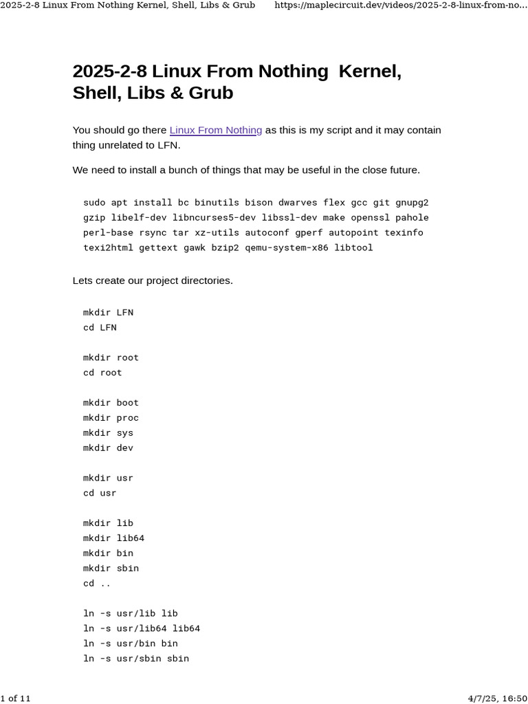 2025-2-8 Linux From Nothing Kernel, Shell, Libs & Grub | PDF | File System | Unix Software