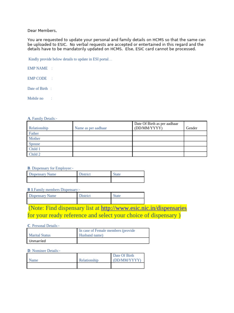 ESI Card FORMAT | PDF