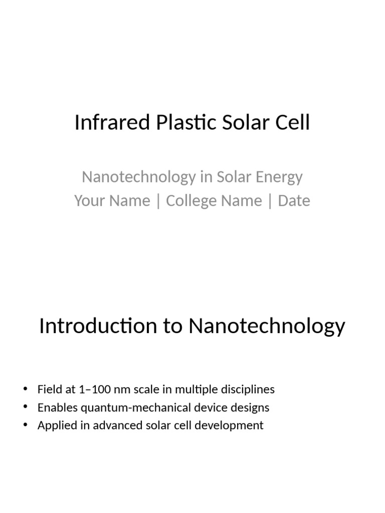 Infrared Plastic Solar Cell Presentation | PDF