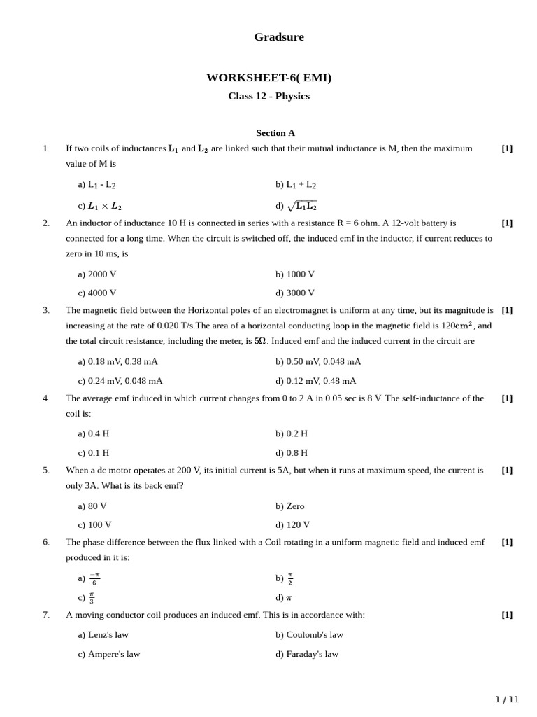 JEE Worksheet | PDF | Inductance | Inductor