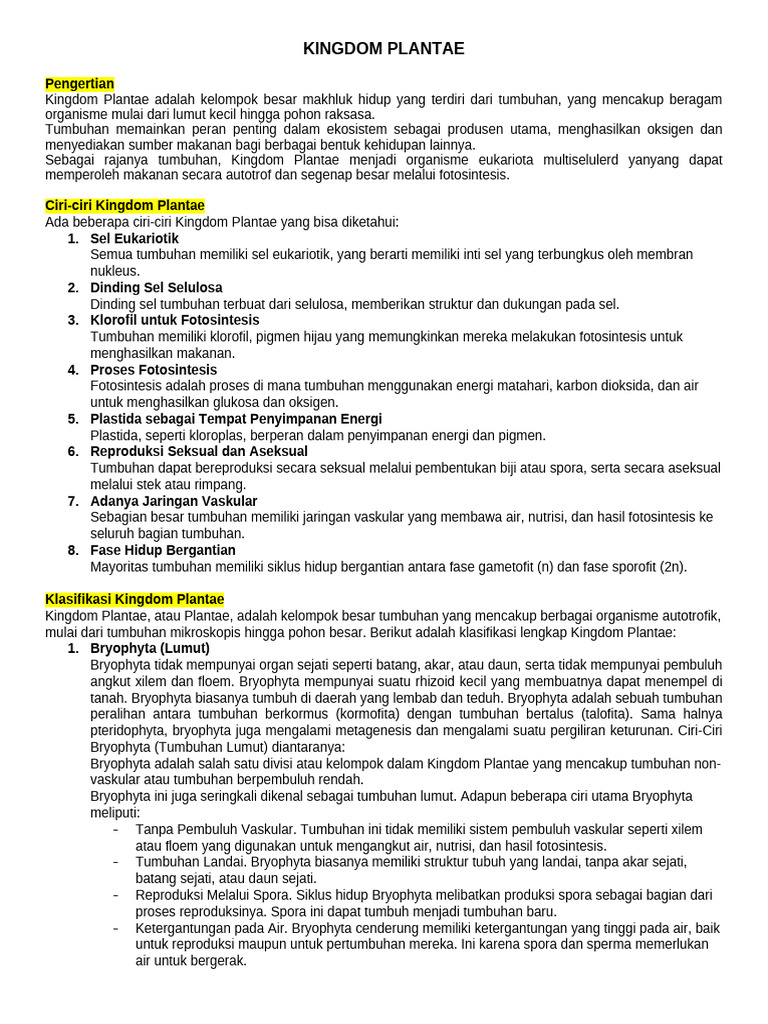 Ciri dan Manfaat Kingdom Plantae | PDF