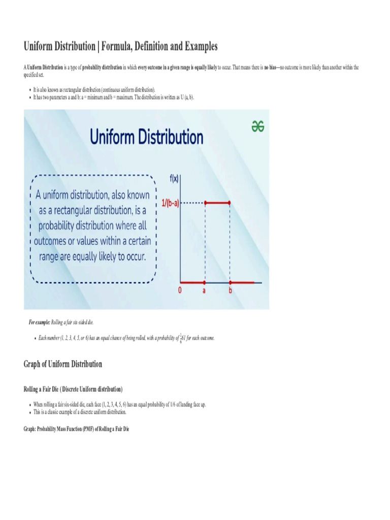 Uniform Distribution - Formula, Definition and Examples | PDF