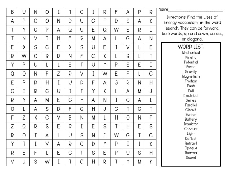 Energy Vocabulary Word Search | PDF