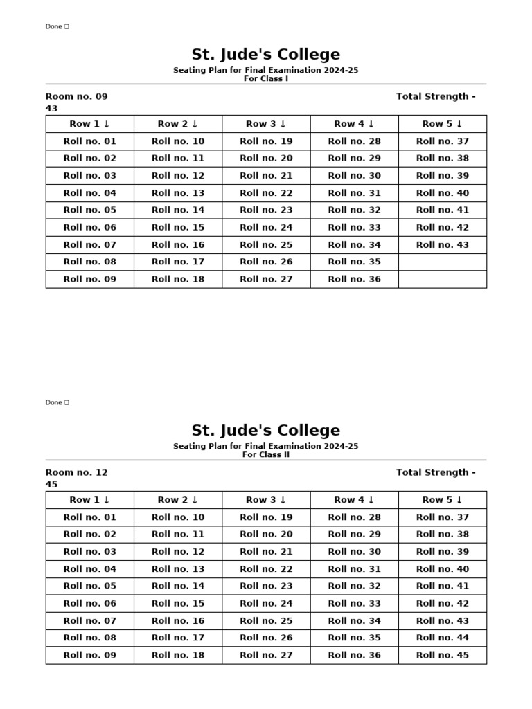 Seating Arrangement For Finals (2024-25) | PDF