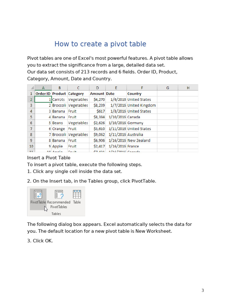 Create Pivot Tables in Excel Guide | PDF | Microsoft Excel | Computing