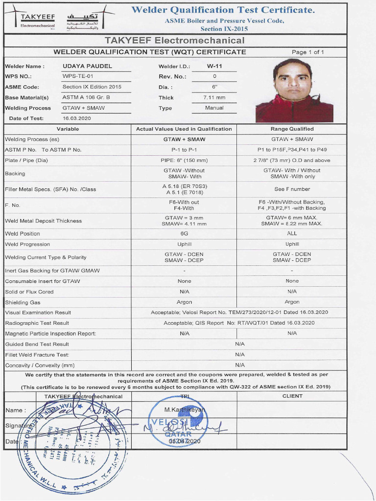 Mr. Uday Raj Welder Certificate (Updated) | PDF