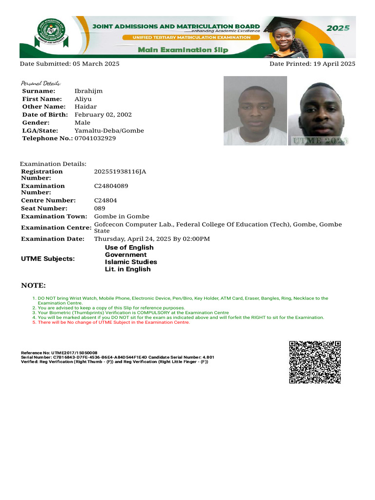 Slipsprinting - Jamb.gov - NG ShowReportPheedoh | PDF