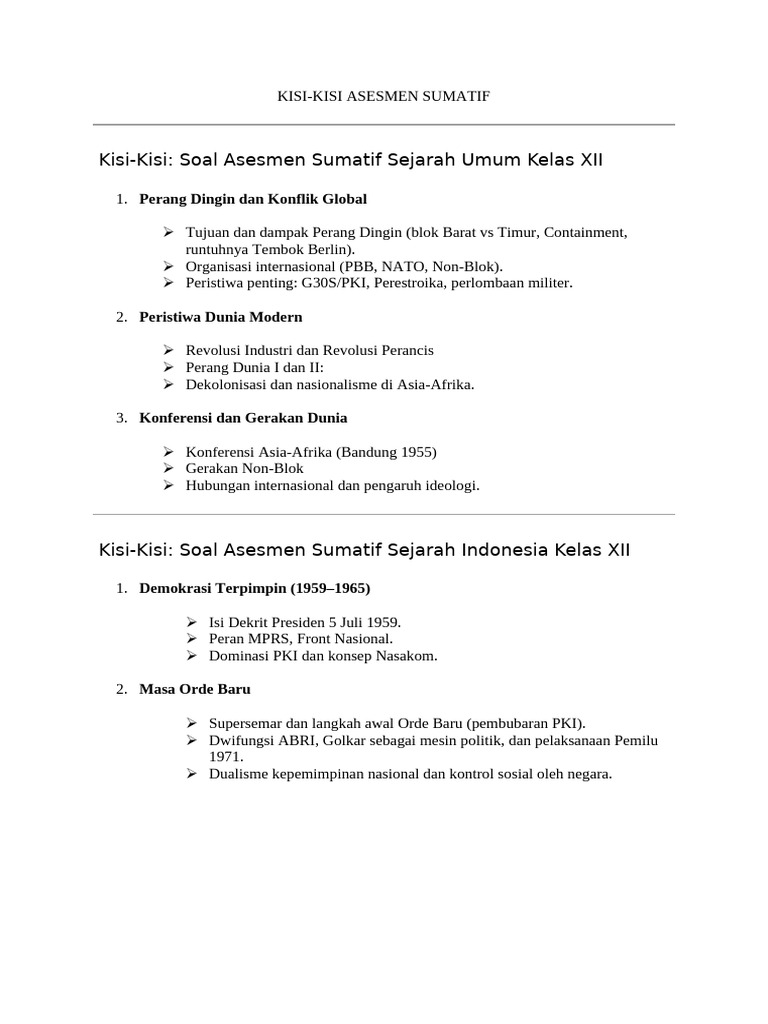 Kisi-Kisi Asesmen Sumatif | PDF