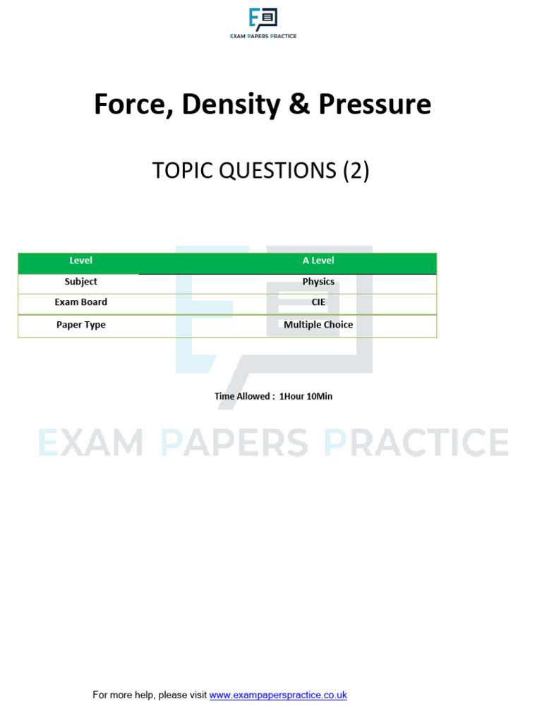 force-density-pressure-topic-question-2 | PDF | Force | Pressure