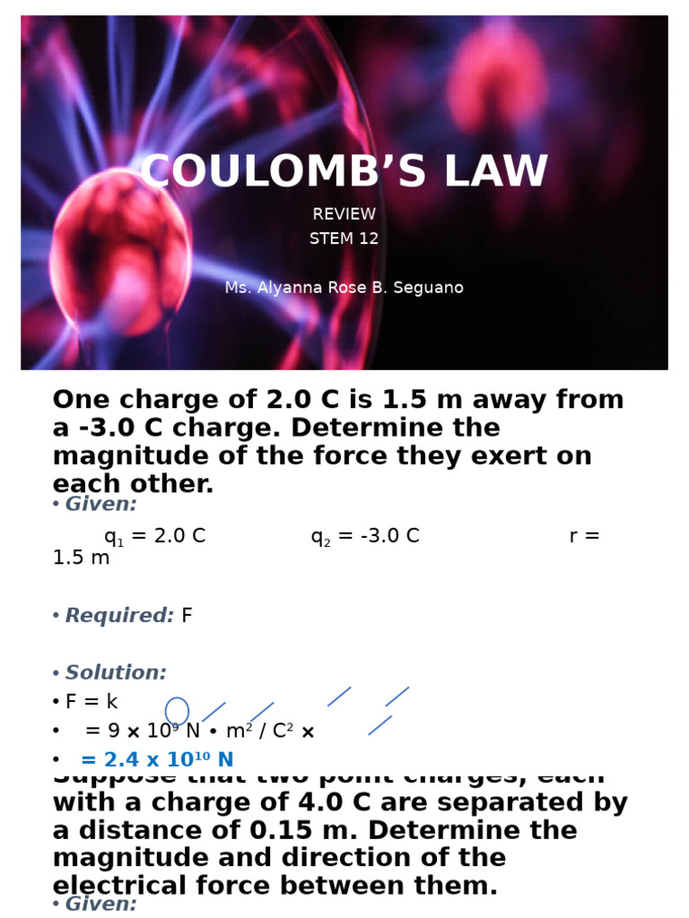 Coulombs Law Review Problems | PDF