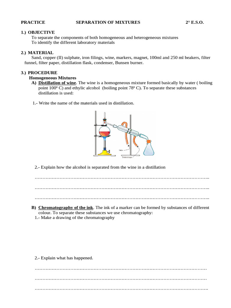 practice_4_separation of mixtures | PDF | Mixture | Distillation