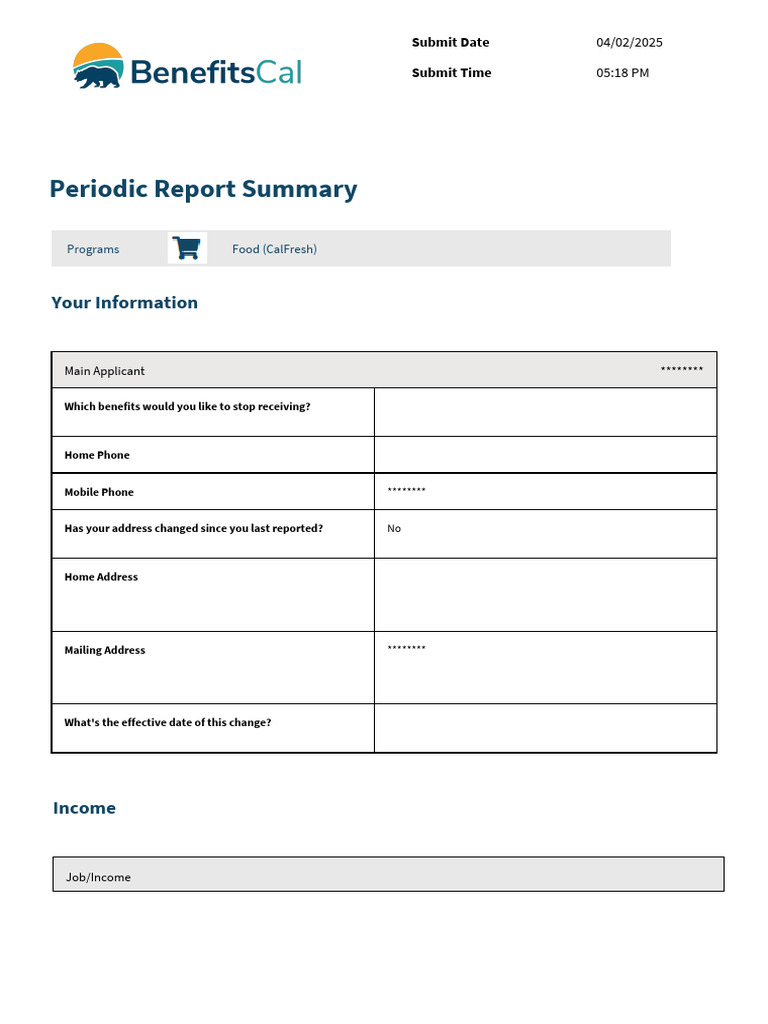CalFresh Periodic Report Summary | PDF