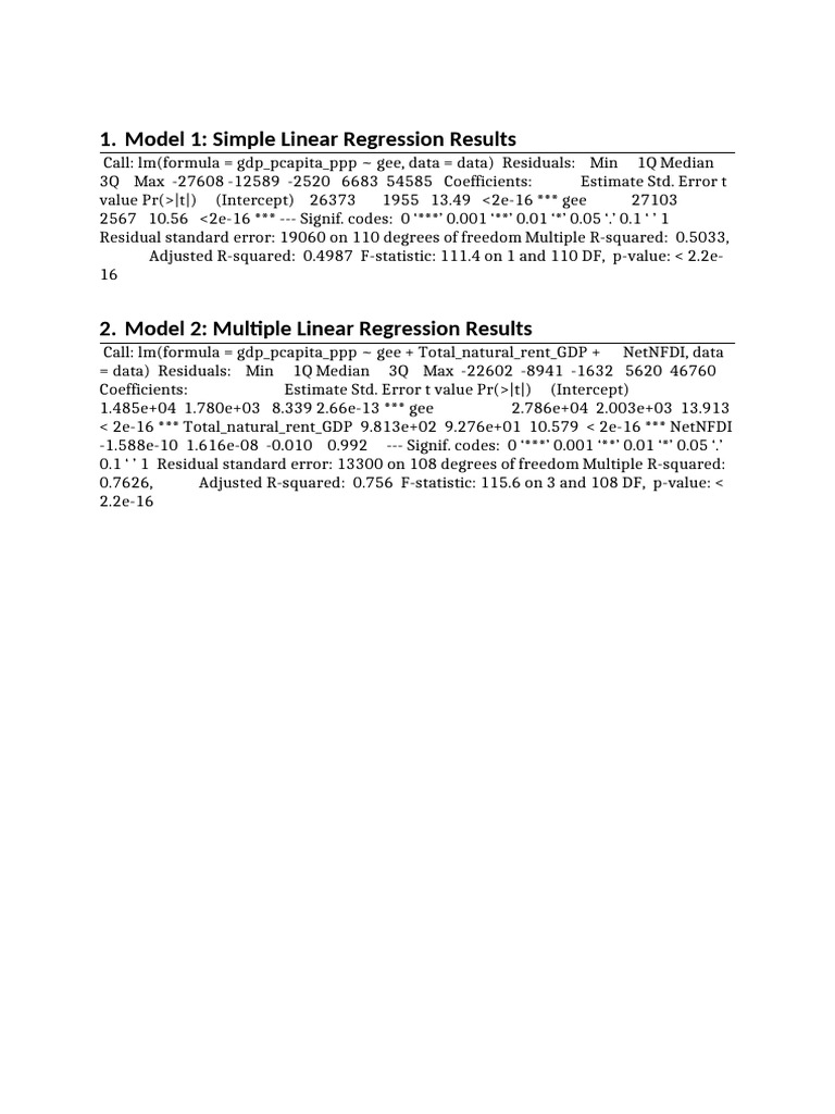 Regression Models Results | PDF
