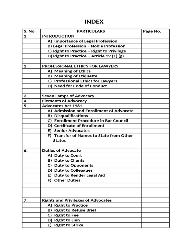 INDEX For Record of Professional Ethics | PDF | Lawyer | Advocate