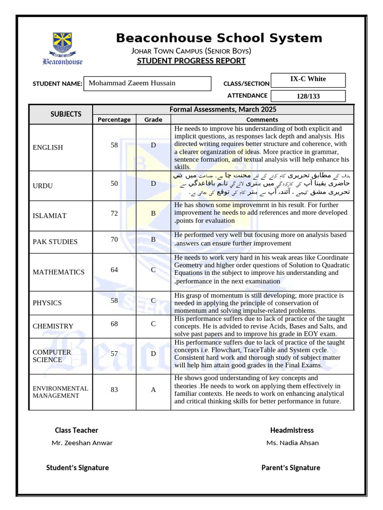 IXC WHITE - Final Report Cards - March 2025 Assessments | PDF | Science ...