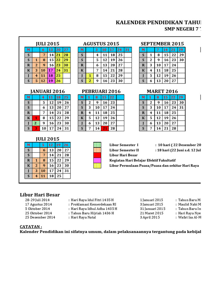 Kalender Pendidikan 2015 2016 | PDF