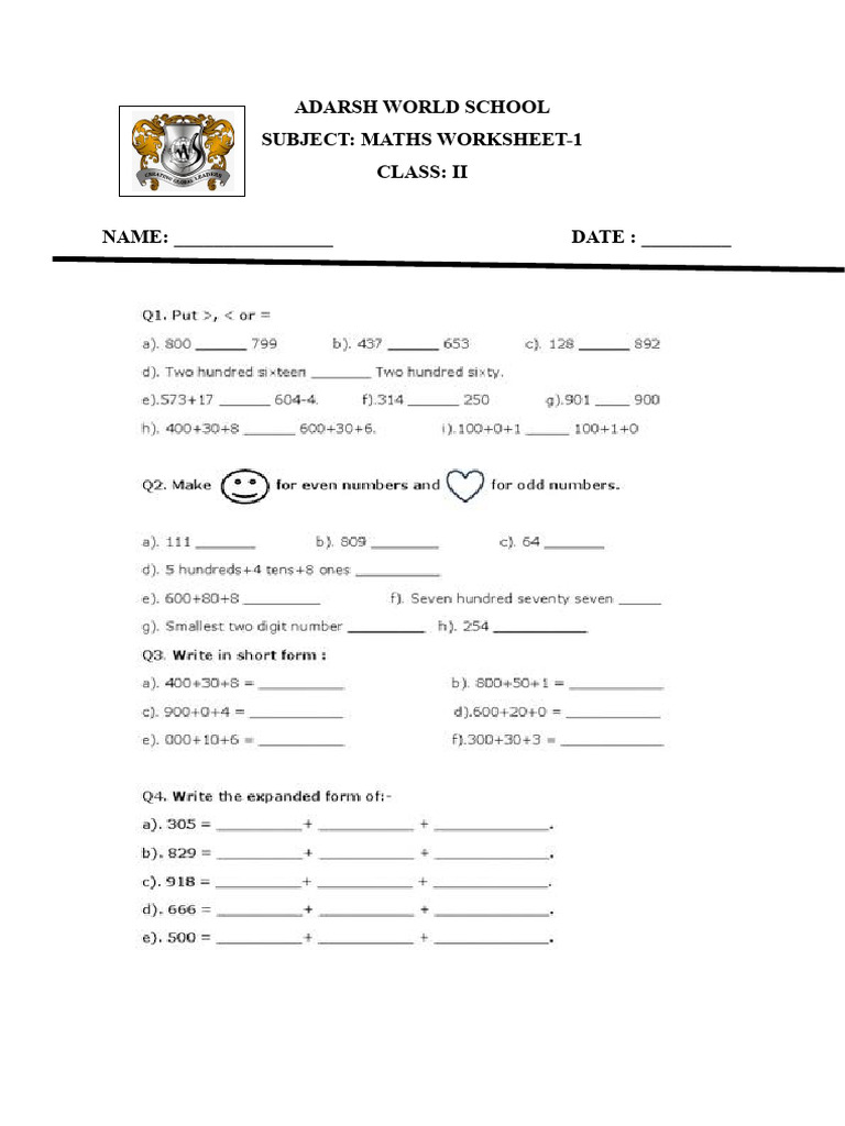 Class-2 Maths Worksheet | PDF