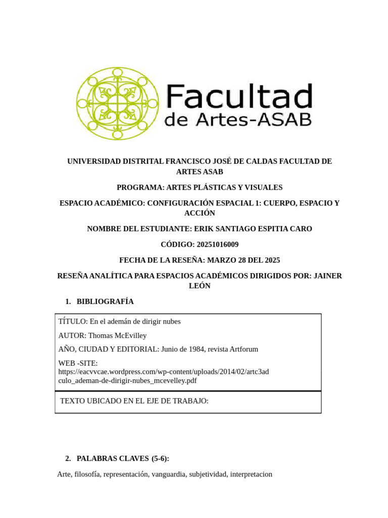 Reseña El Ademan de Dirigir Nubes Erik Santiago Espitia Caro | PDF ...