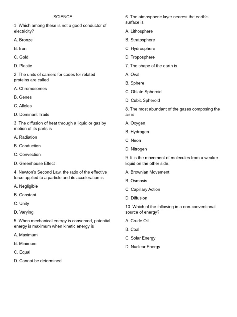 Cet Review Science With Ans | PDF | Gases | Earth