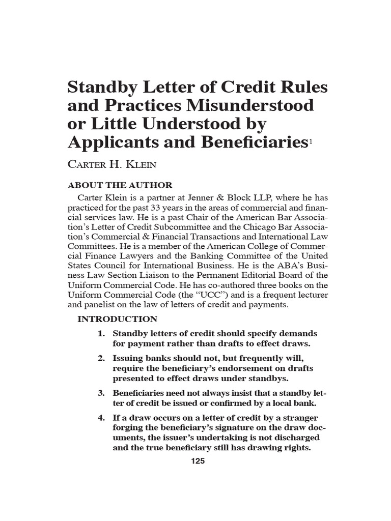 Understanding Standby Letter of Credit Rules | PDF | Letter Of Credit ...