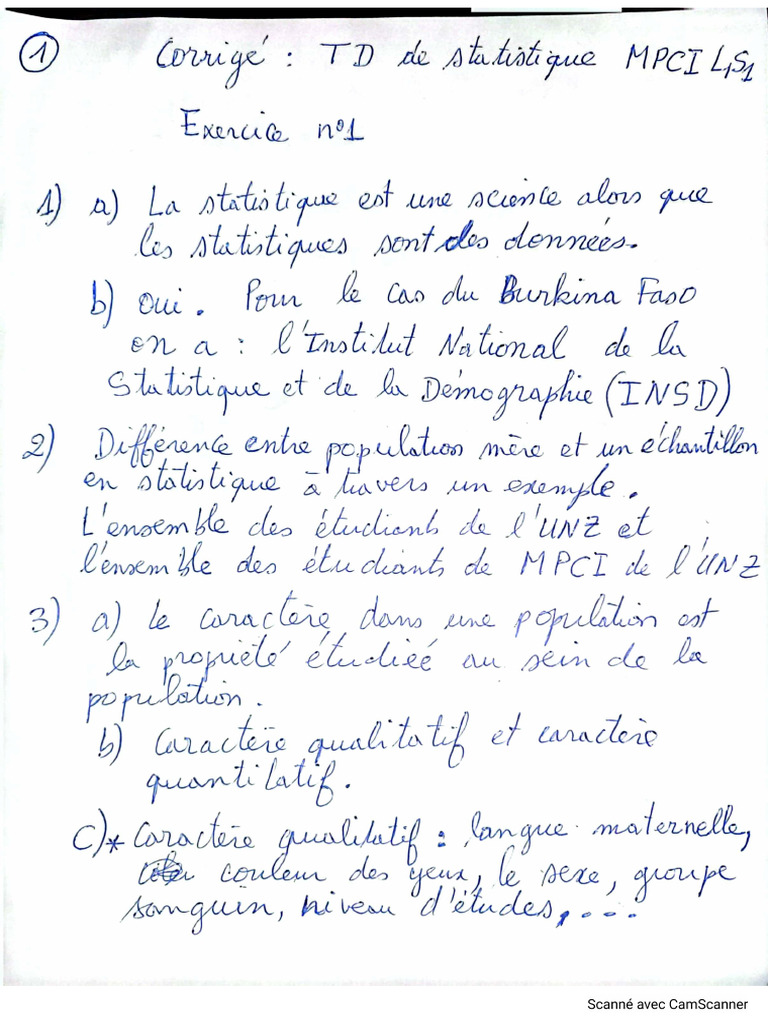Corrigé TD de Statistique. | PDF