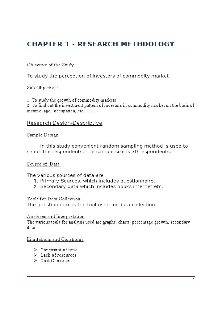 Chapter 1 - Research Methdology: Objective of The Study | PDF | Futures ...
