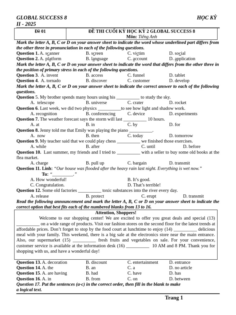 10 de HK2 Form 2025 Lop 8 | PDF | Holography | Landslide