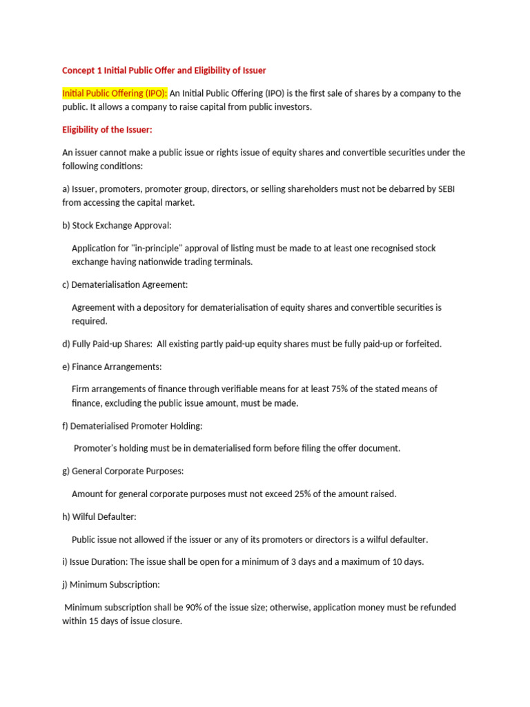 IPO Eligibility and Process Guidelines | PDF | Takeover | Initial ...