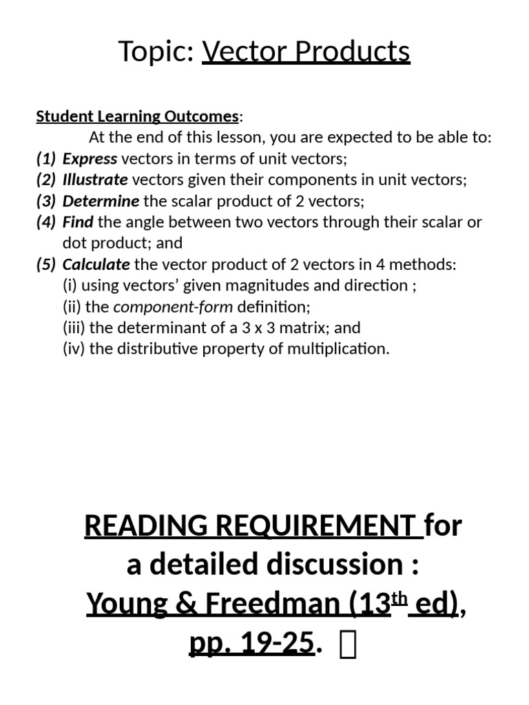 Module 1 - Reading Material - Unit Vectors and Vector Products | PDF | Euclidean Vector | Linear ...