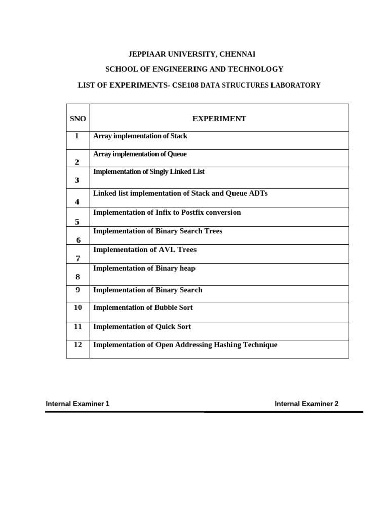 List - of - Experiments (DATA STRUCTURES) | PDF