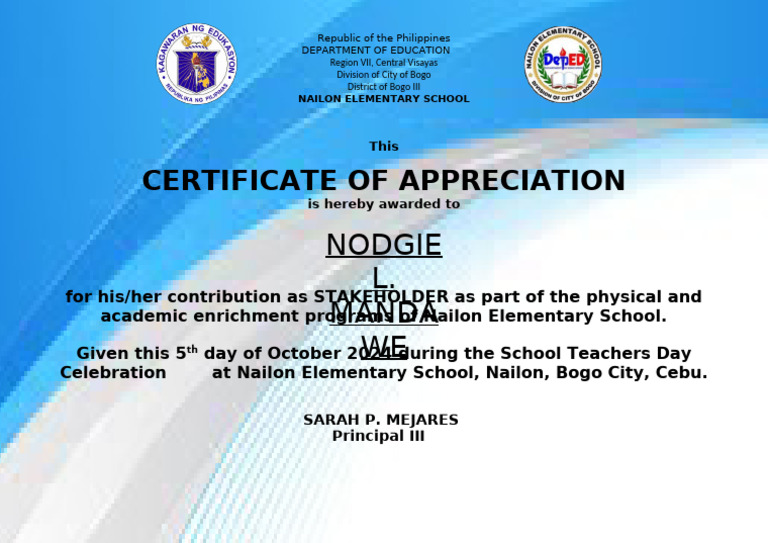 Certificate of Appreciation for Stakeholders | PDF