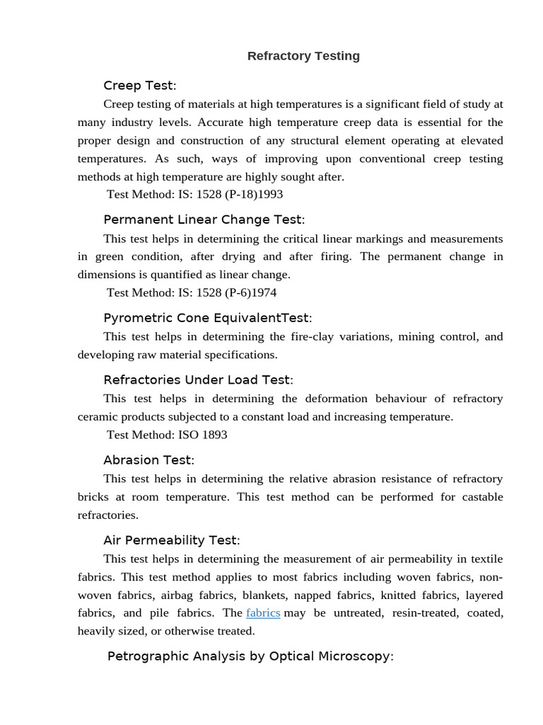 Comprehensive Refractory Testing Methods | PDF | Refractory | Density