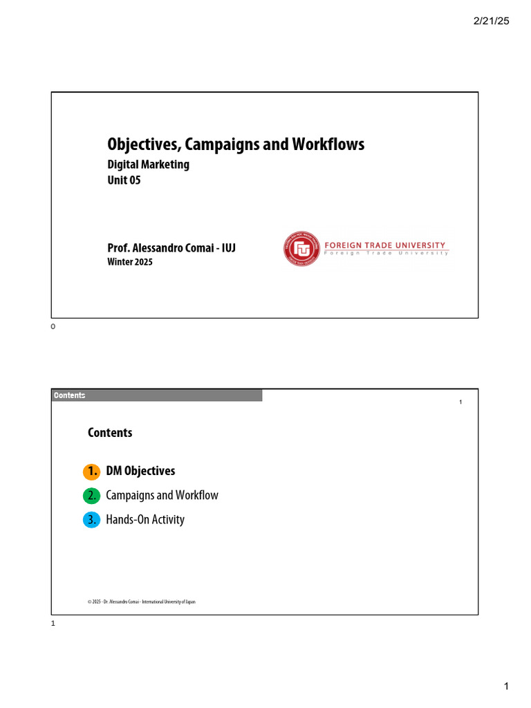 2025 - MTK DM - Unit 05 - Objectives Campaigns and Workflow | PDF | Digital Marketing | Marketing