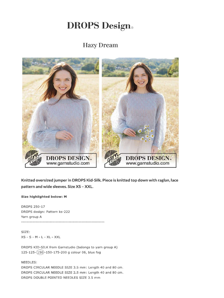 DROPS - Hazy Dream - Raglan Oversized Jumper Lace Pattern | PDF