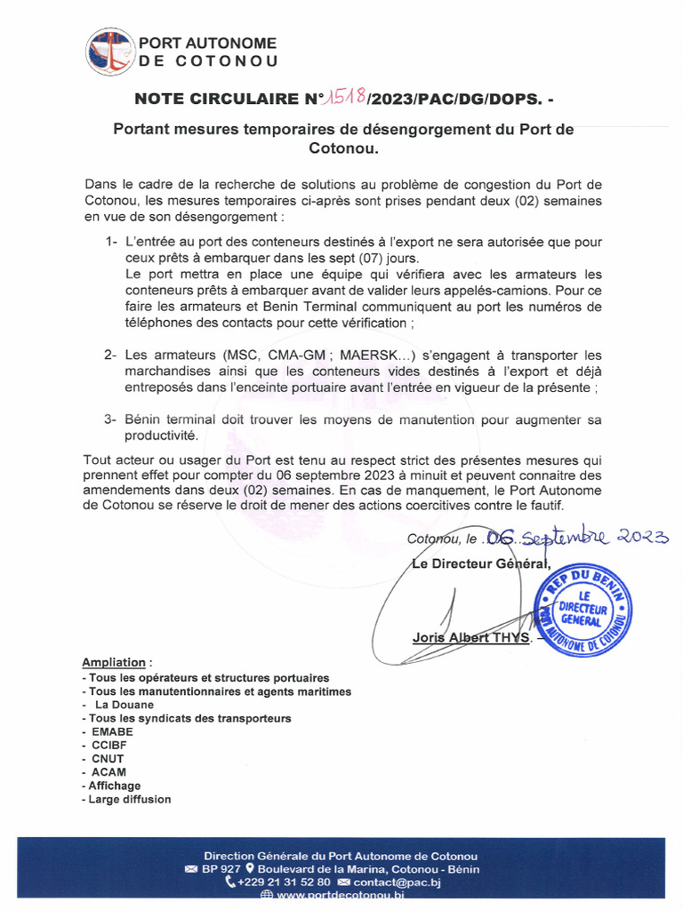 Corres 1518 23 Note Circulaire Portant Mesures Temporaires de ...