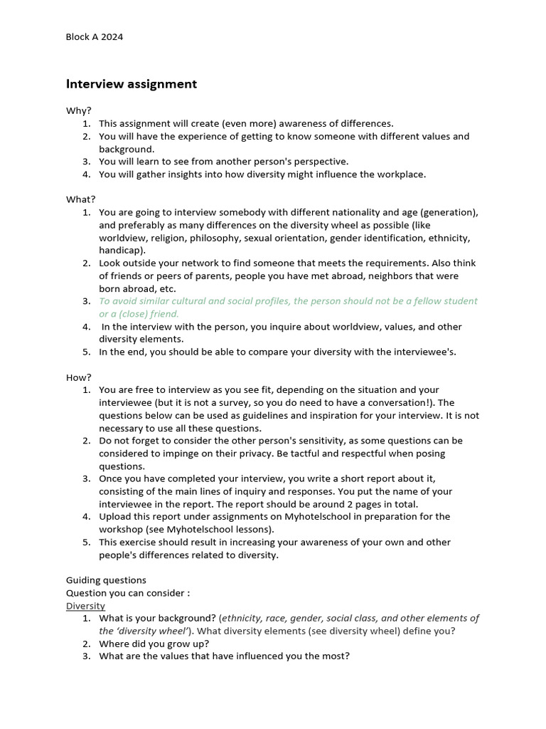 Diversity Interview Assignment Guide | PDF | Identity (Social Science ...