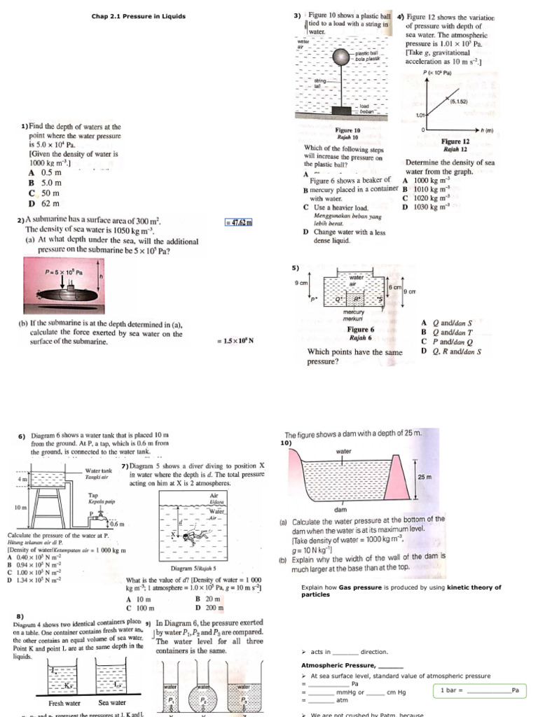 Form 5_Phy_Chap 2 Pressure_2023 | PDF | Pressure | Pascal (Unit)