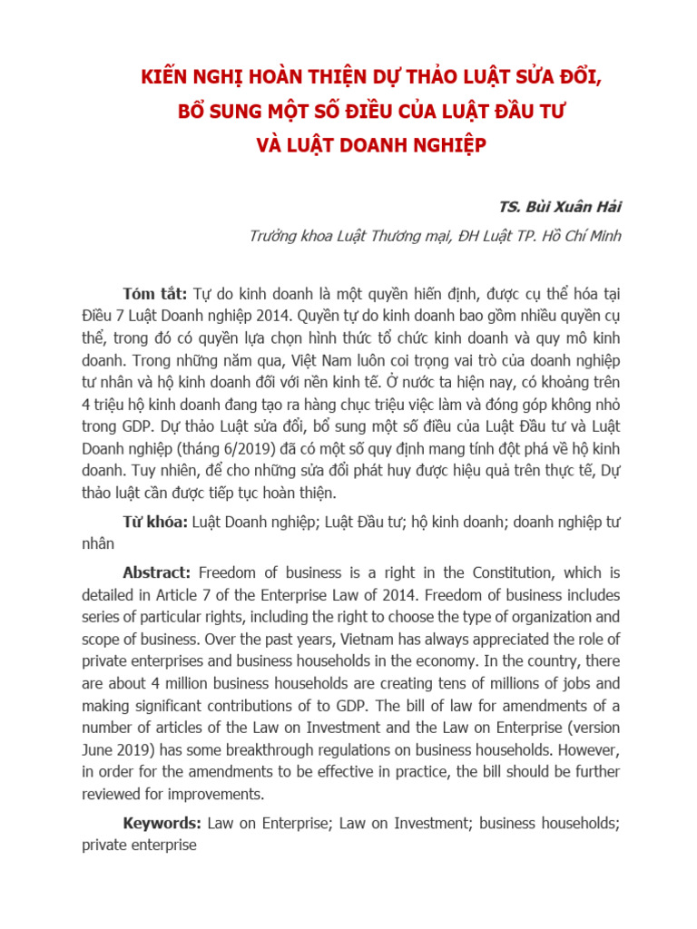 C2 - 2019 - KIẾN NGHỊ HOÀN THIỆN DỰ THẢO LUẬT SỬA ĐỔI BỔ SUNG LDN LDT | PDF