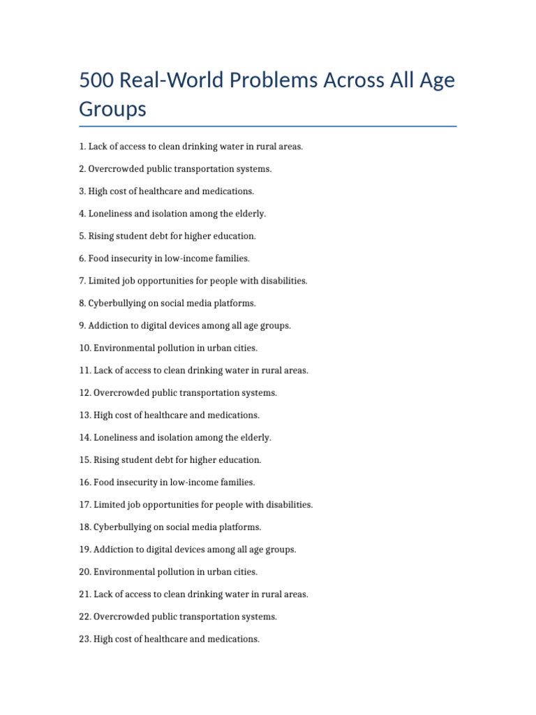 500 Real World Problems4545 | PDF | Poverty | Poverty & Homelessness