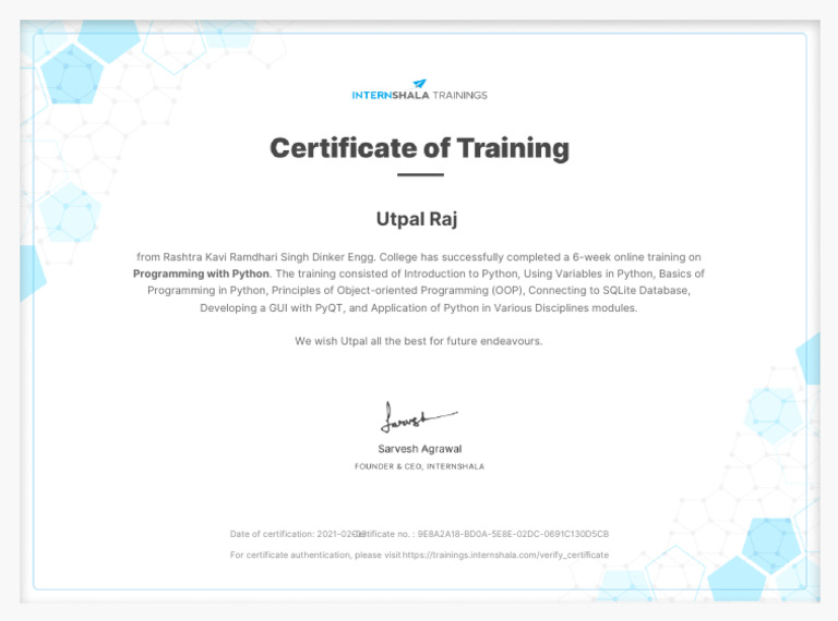 Programming With Python Training - Certificate of Completion | PDF