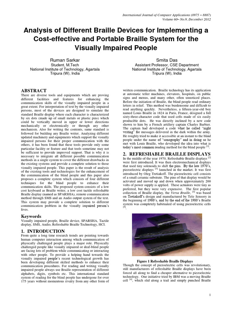 Analysis of Different Braille Devices Fo | PDF | Visual Impairment ...