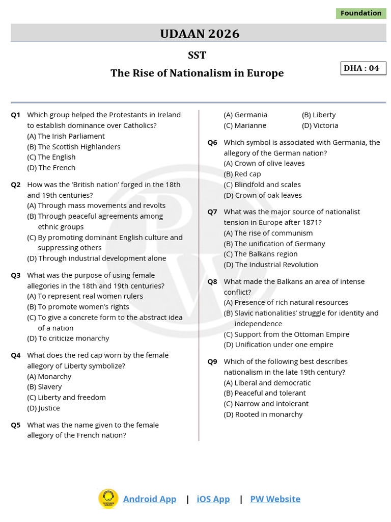 History - The Rise of Nationalism in Europe - MCQ | PDF | Nationalism ...