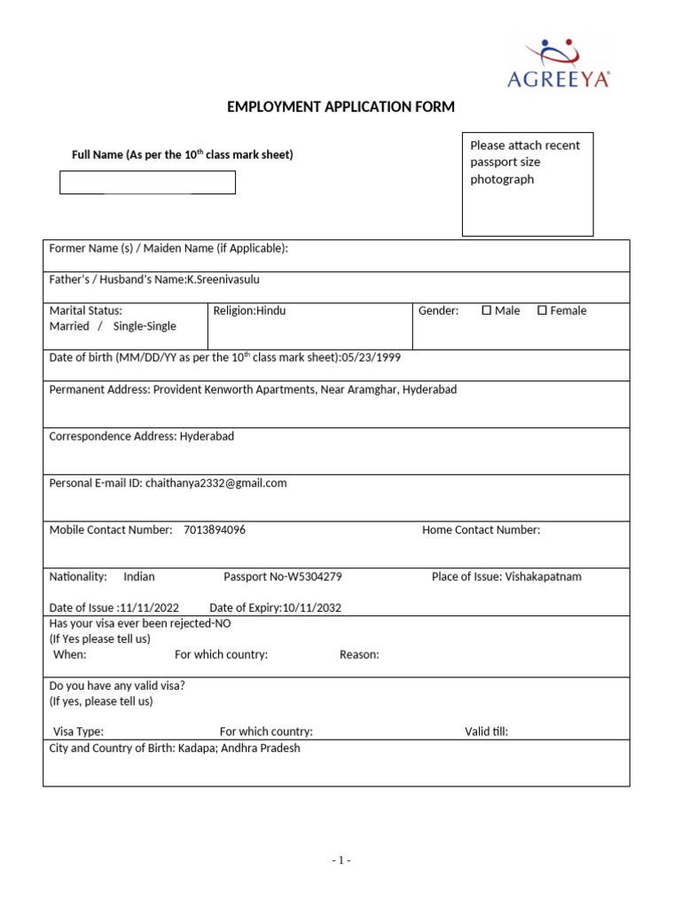 Employment Application Form Template | PDF