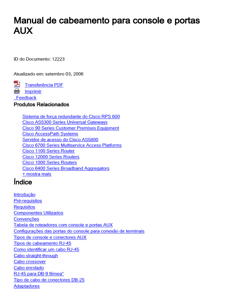 37.1 Cabo Console Cisco | PDF | Conector elétrico | Roteador (informática)