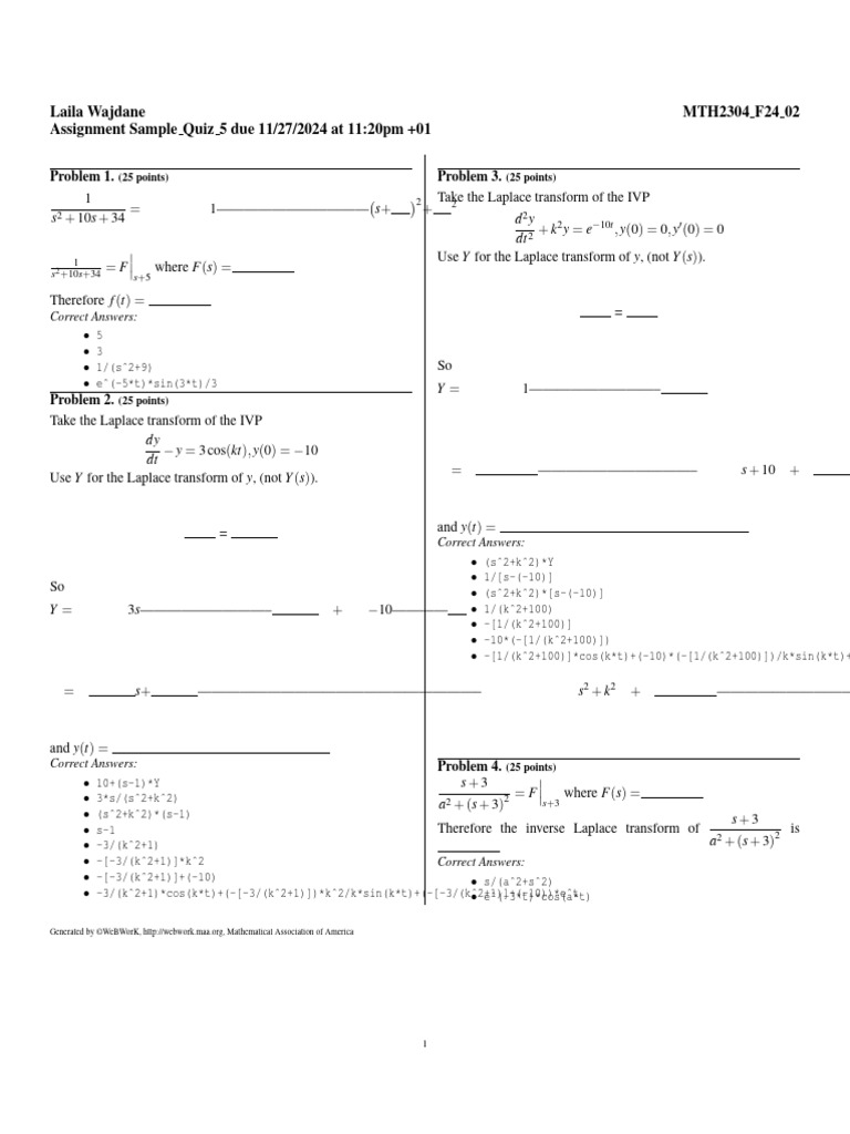 MTH2304 F24 02.142429.sample Quiz 5, v1 | PDF | Differential Calculus | Calculus