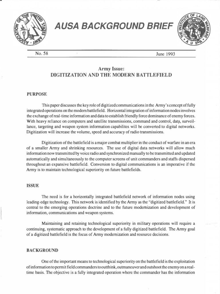 Army Issue - Digitization and The Modern Battlefield (1993) | PDF ...