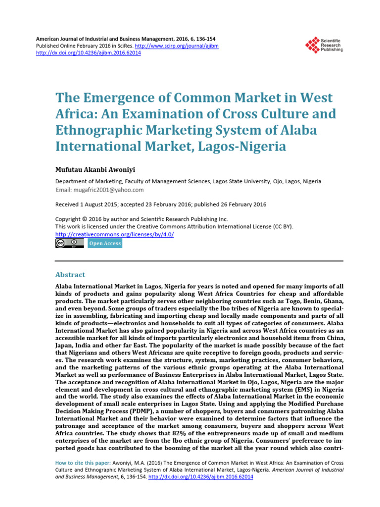 The Emergence of Common Market in West Africa An Examination of Cross ...