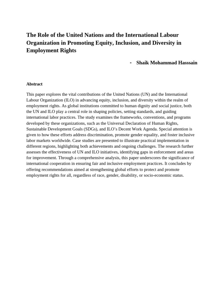 Role of Un and Ilo Seminar Paper | PDF | International Labour ...